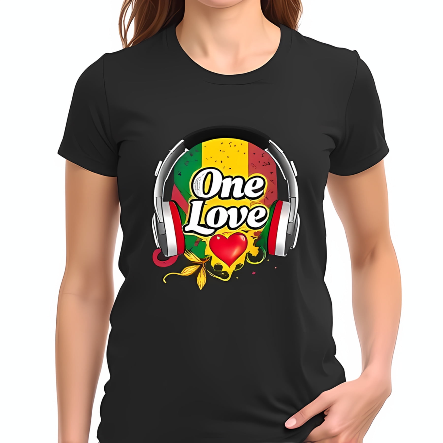 One Love Graphic T-Shirt for Women - Retro Reggae Design with ...