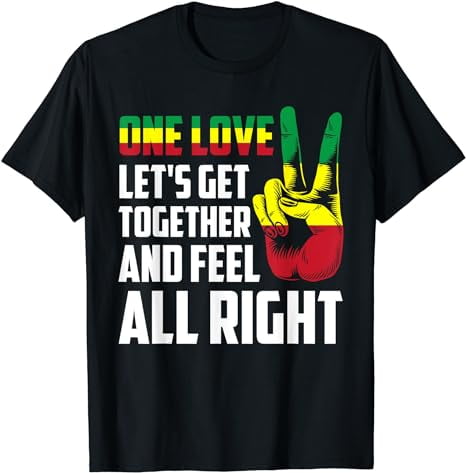 One Love Jamaican Flag Reggae Music Lover Peace Hand Sign T-Shirt ...