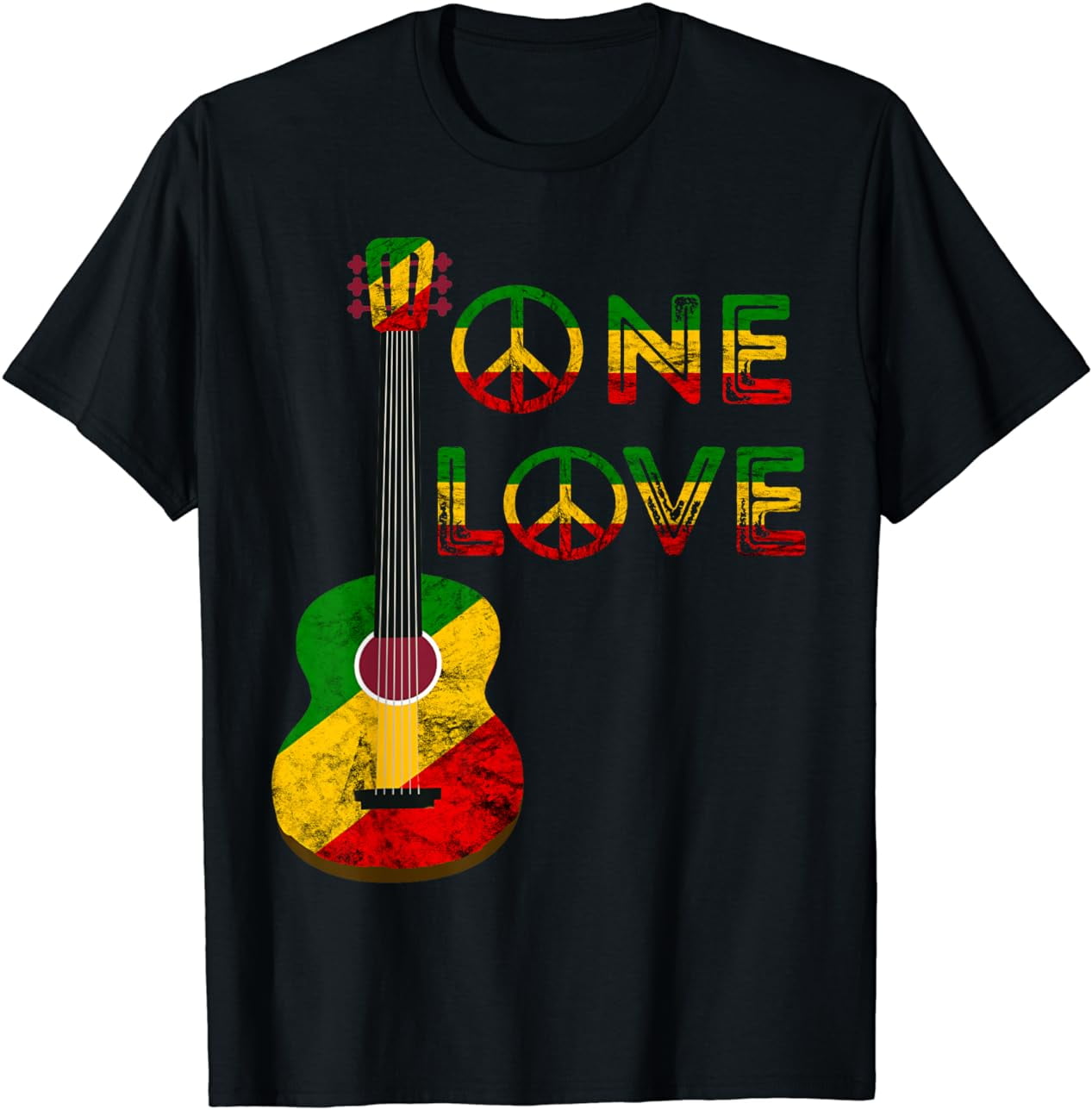 One Love Peace Reggae Guitar Rastafari Roots Rasta Reggae T-Shirt ...