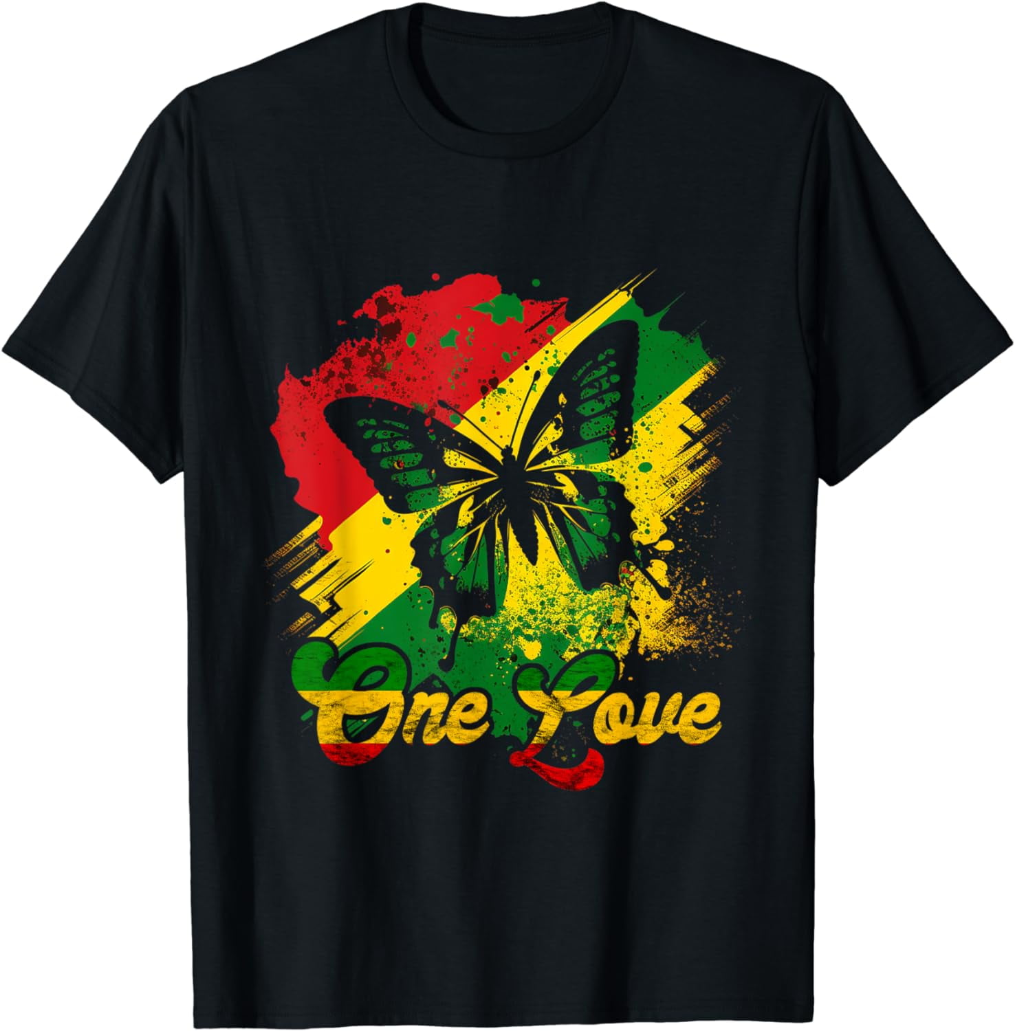 One Love Rasta Reggae Butterfly Hippie Rastafarian Pride T-Shirt ...