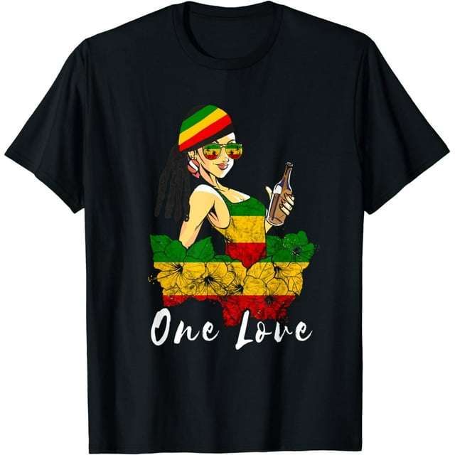 One Love Rasta Reggae Girl Rastafarian Roots Reggaeton T-Shirt ...