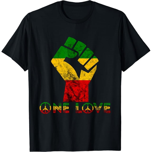 One Love Reggae Fist Rasta Reggae Music Jamaica Rastafari T-Shirt Black ...