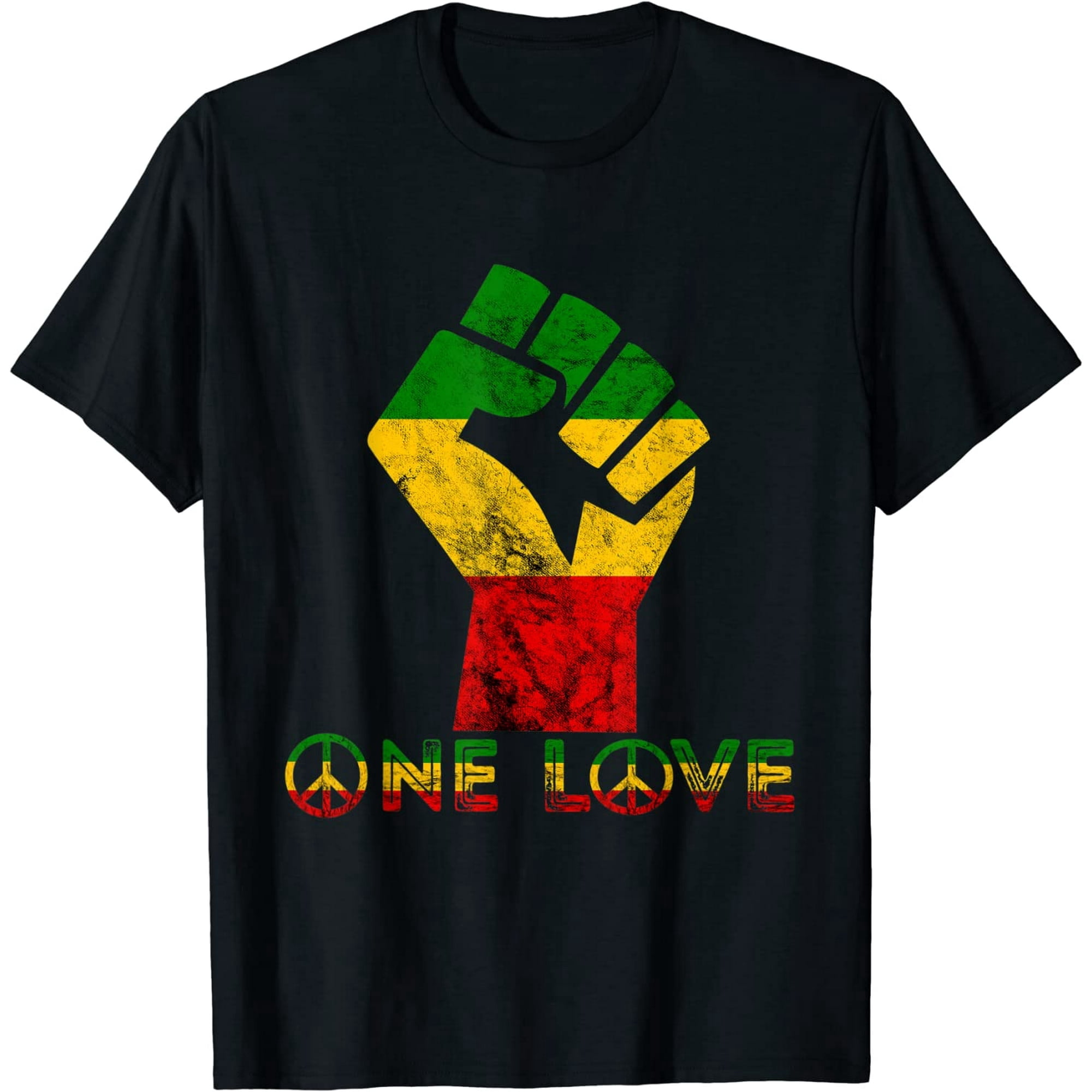 One Love Reggae Fist Rasta Reggae Music Jamaica Rastafari pure cotton T ...