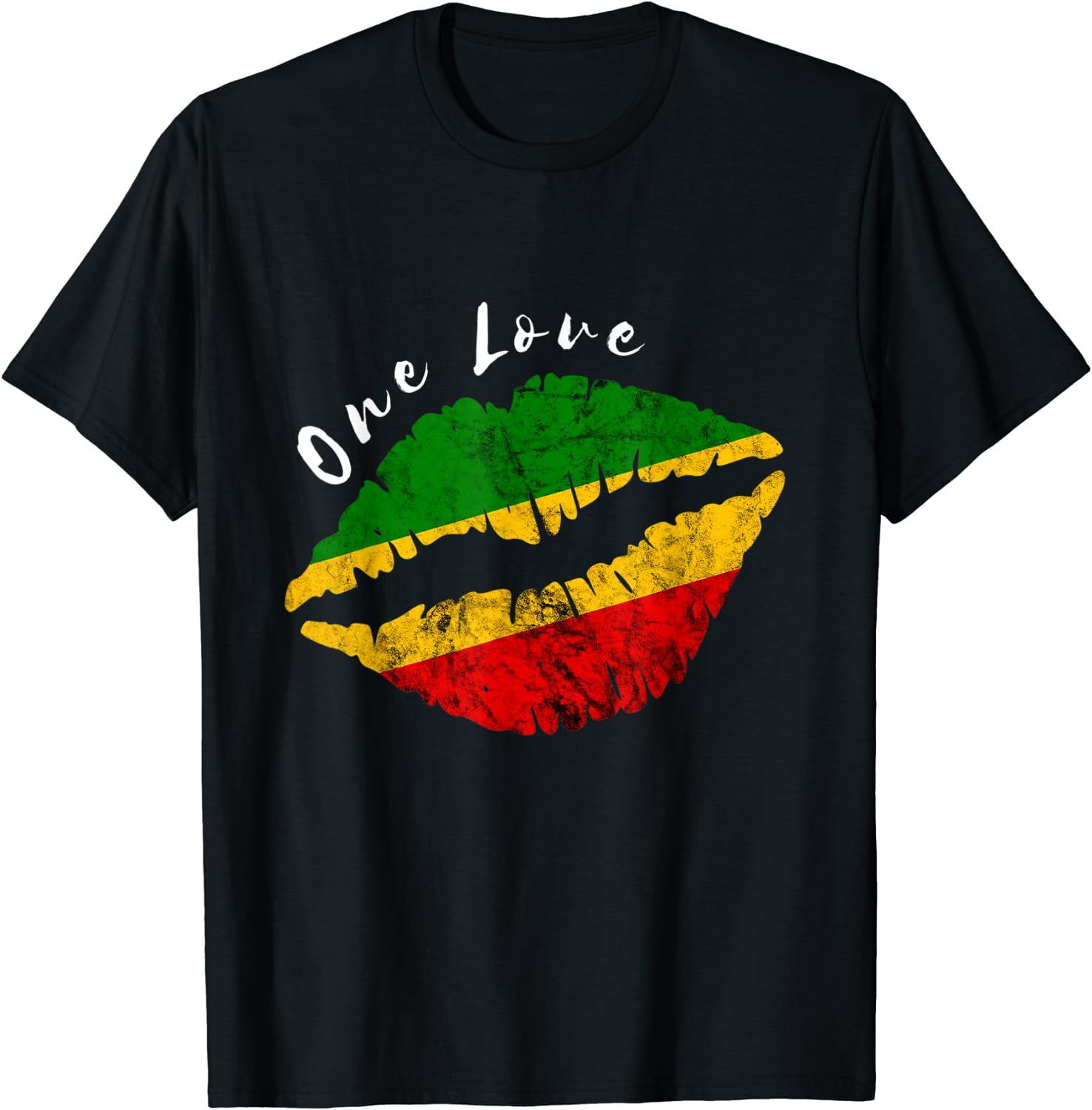 One Love Reggae Lips Rastafarian Roots Rasta Pride T-Shirt Black ...