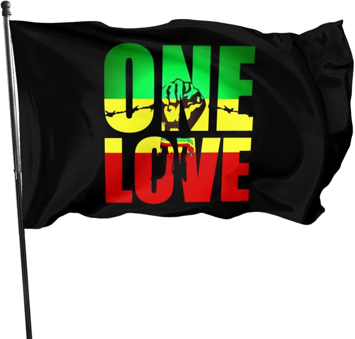 One Love With Rasta Flags, 3Ply Polyester, Heavy Duty, Double Sided ...