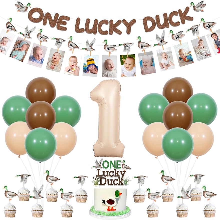One Luck Duck 1st Birthday Decorations - Mallard Duck Bunting Garland ...