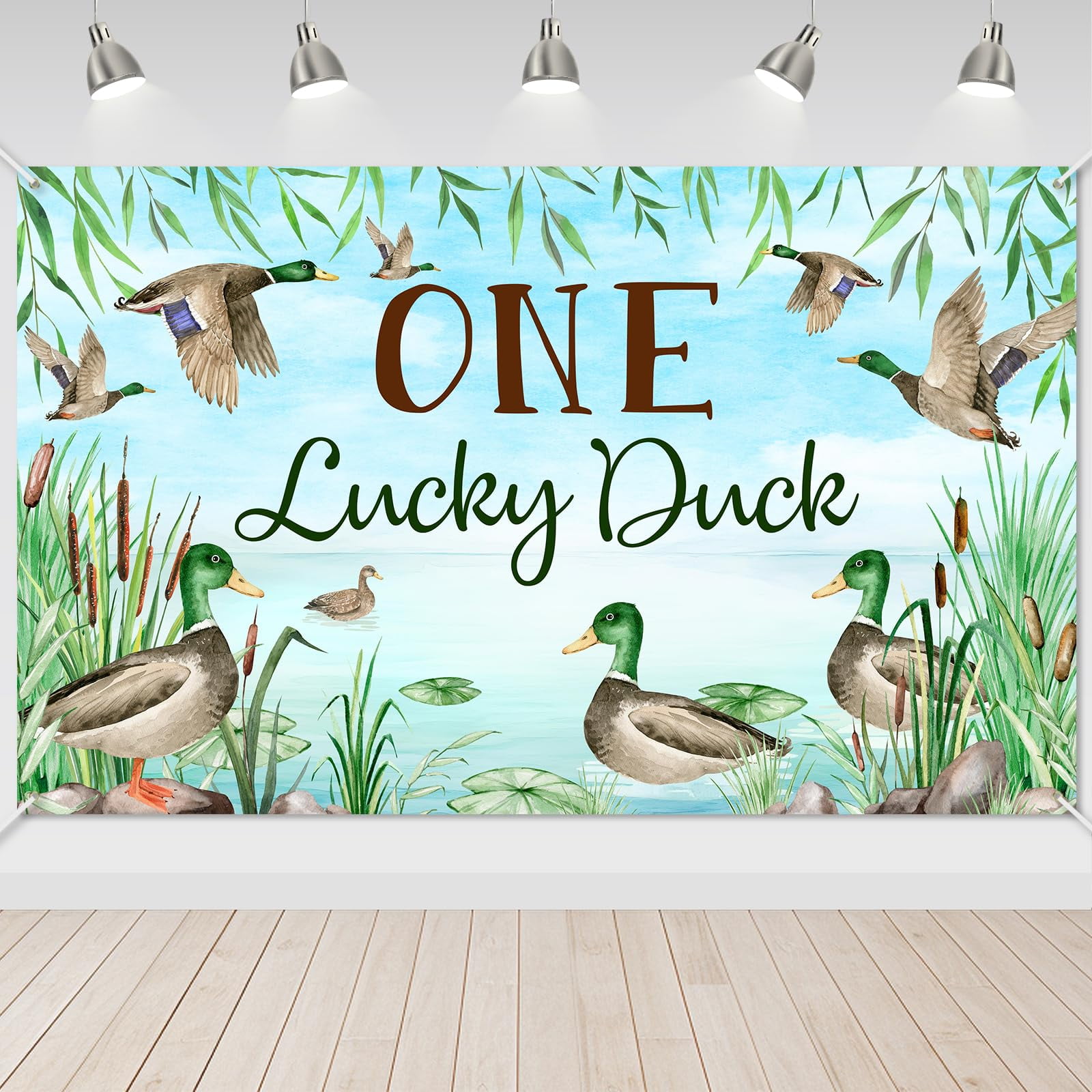 One Lucky Duck Birthday Backdrop Mallard Duck 1st Birthday Party ...