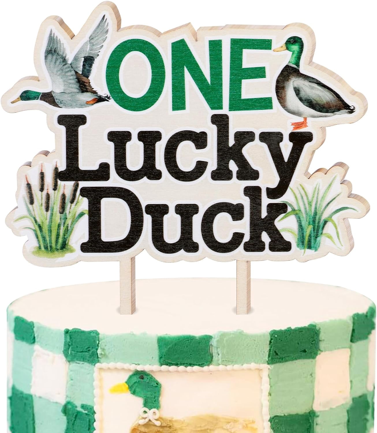 One Lucky Duck Cake Topper, Mallard Duck First Happy Birthday Cake ...