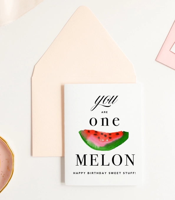 One in a Melon Birthday Card – Fun Watermelon Design – Perfect for ...