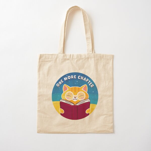 One More Chapter Cute Ginger Cat Reading A Book Cotton Tote Bag Canvas ...