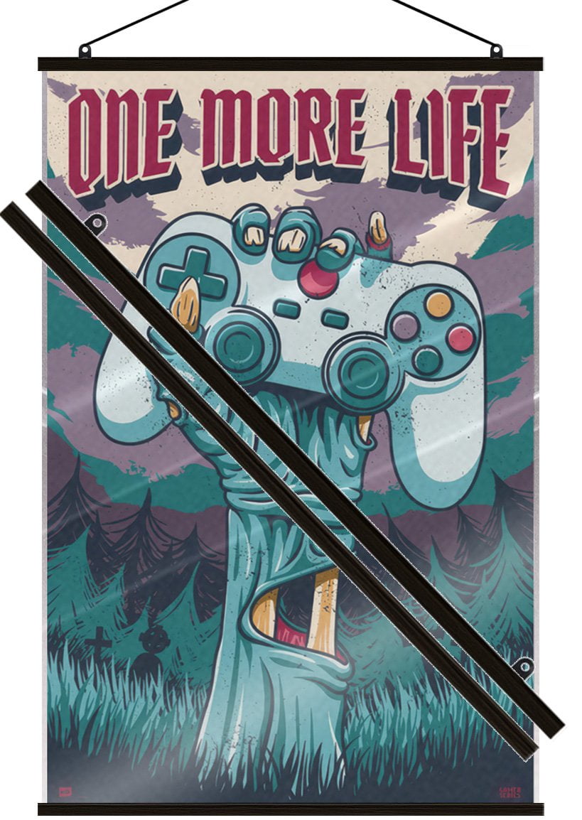 One More Life - Gaming Poster (Zombie Gamer Hand holding Console ...