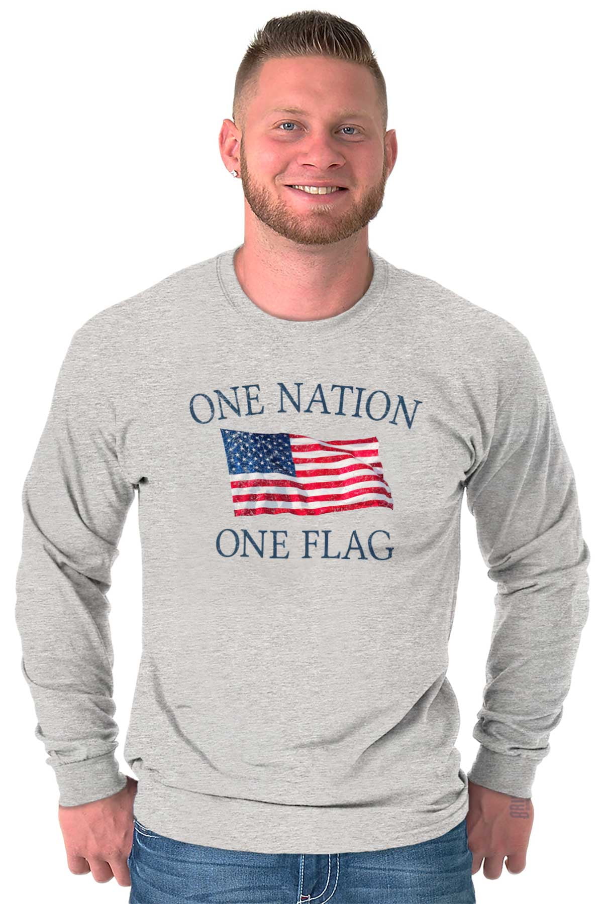 One Nation Distressed Flag USA Pride Unisex Plus Size Long Sleeve Shirt ...