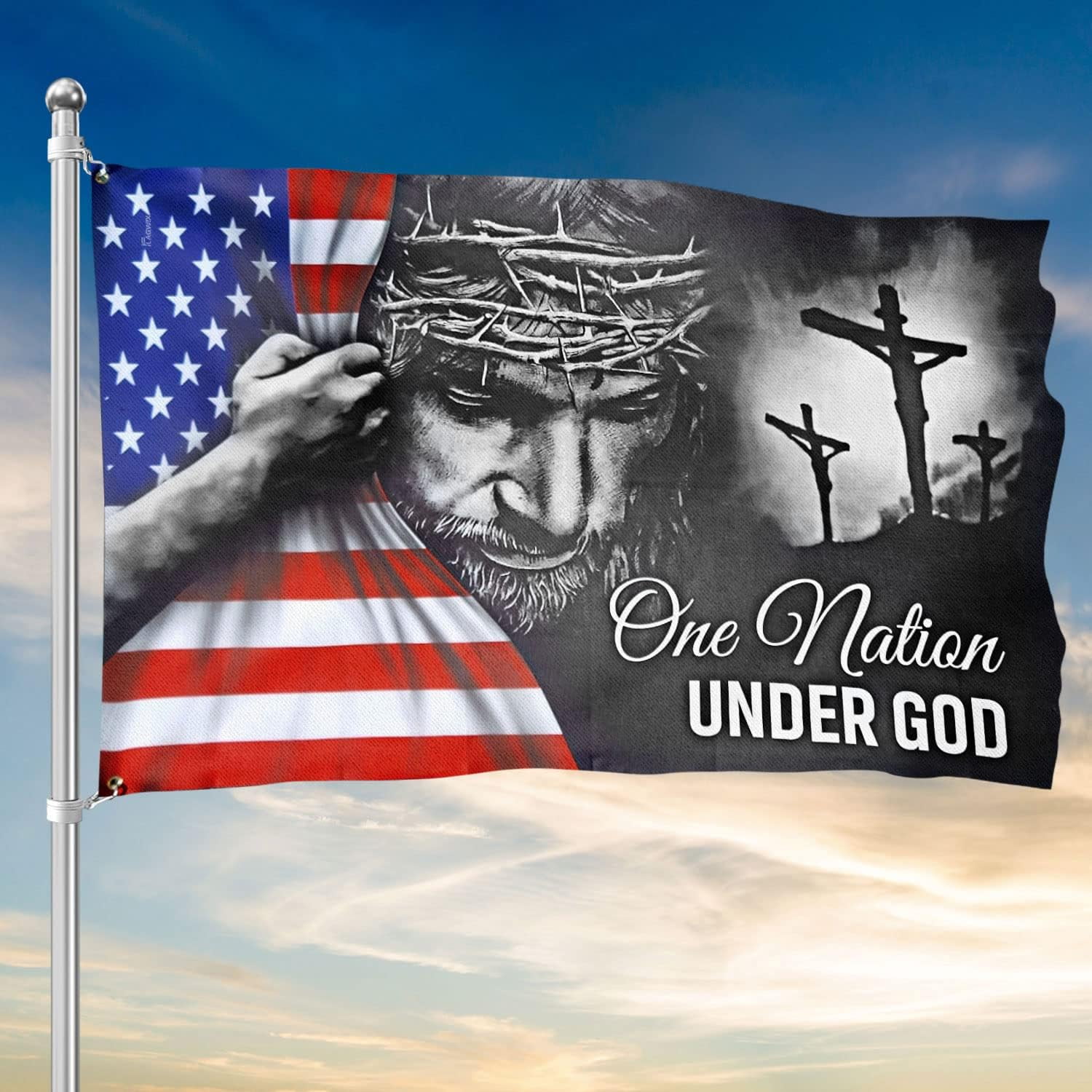 One Nation Under God Flag Christian Jesus American Flags for Outside ...
