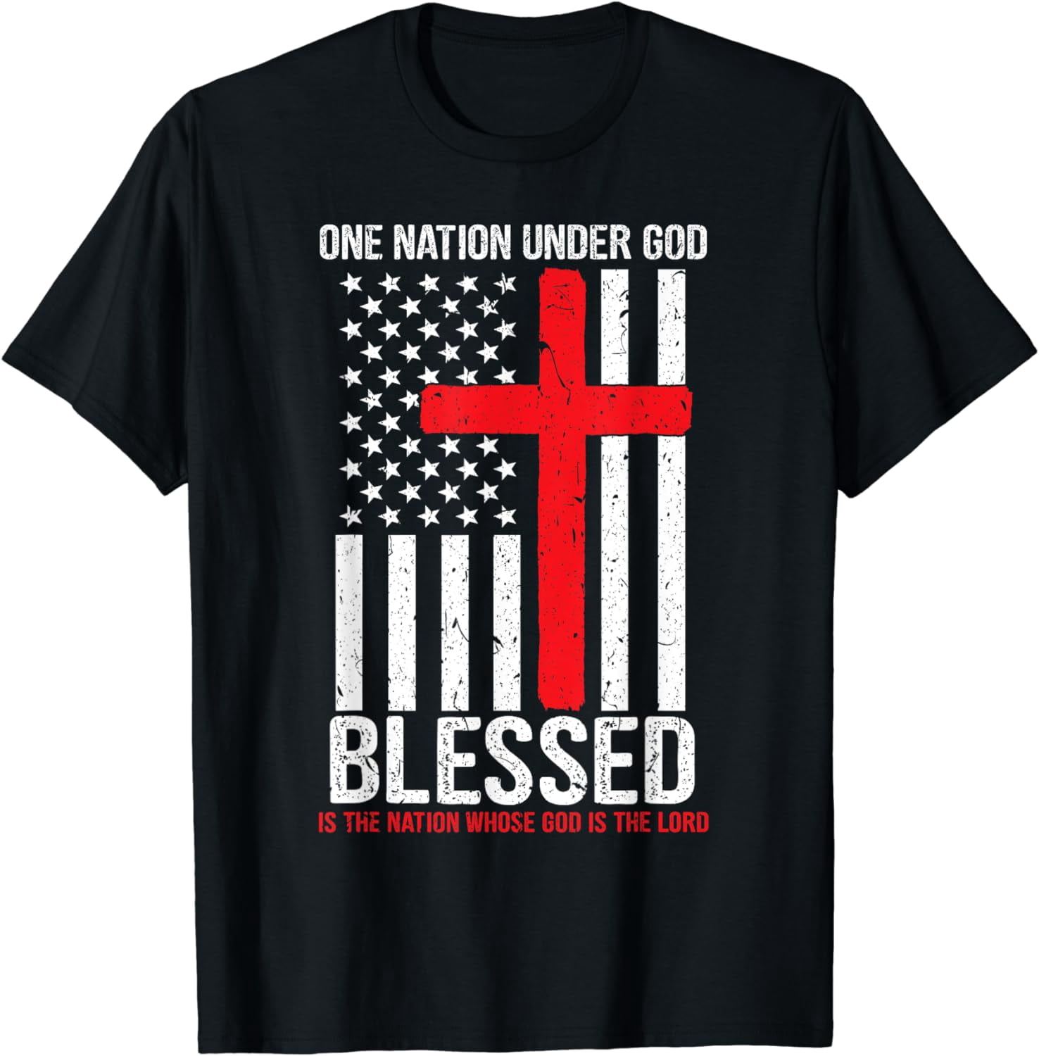 One Nation Under God Blessed American Flag Christian Cross T-Shirt ...