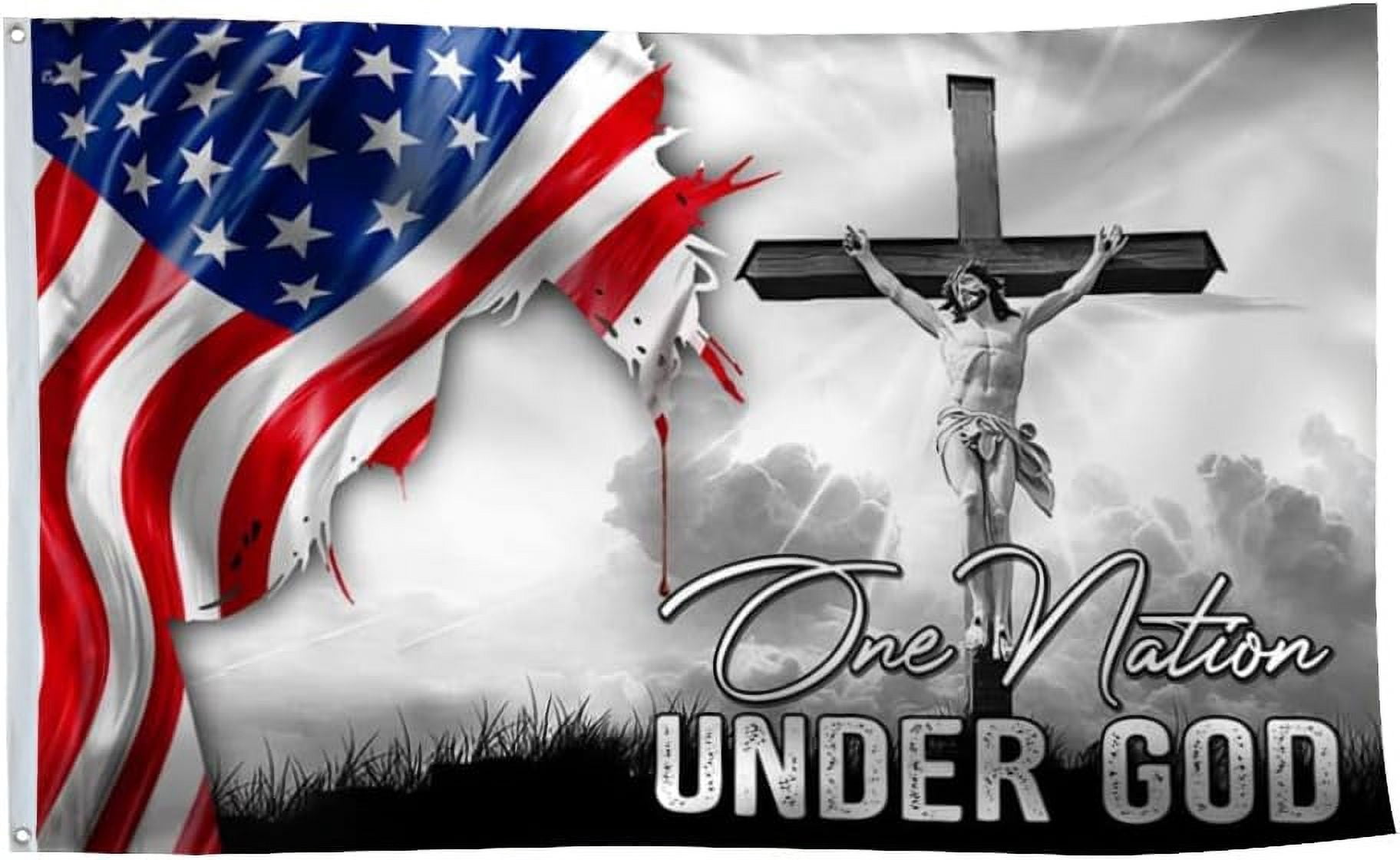 One Nation Under God Christian Jesus American Flag - UV Fade Resistant ...