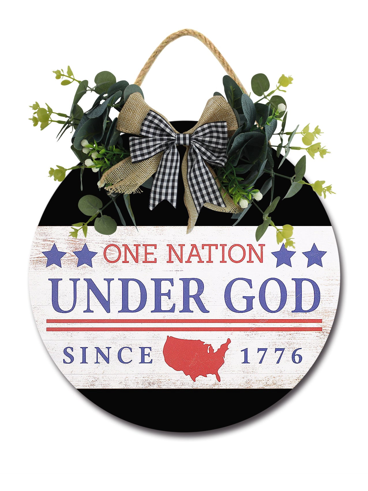 One Nation Under God Door Sign Home Decor Round Wood Wreaths Wall ...