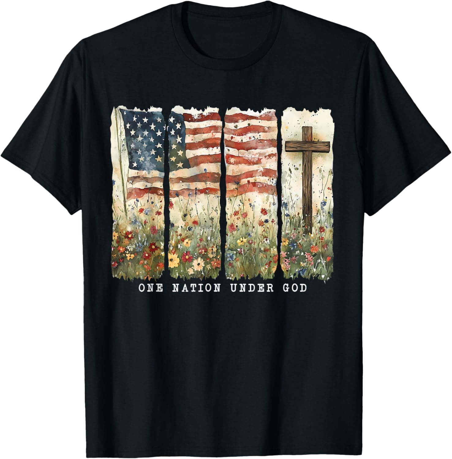 One Nation Under God Flag 4th Of July Patriotic Christian T-Shirt ...