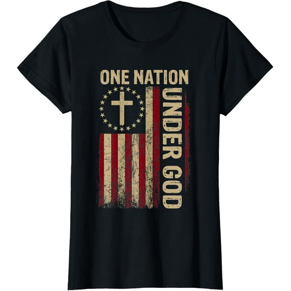 One Nation Under God Flag 4th Of July Patriotic Christian Women T-Shirt ...
