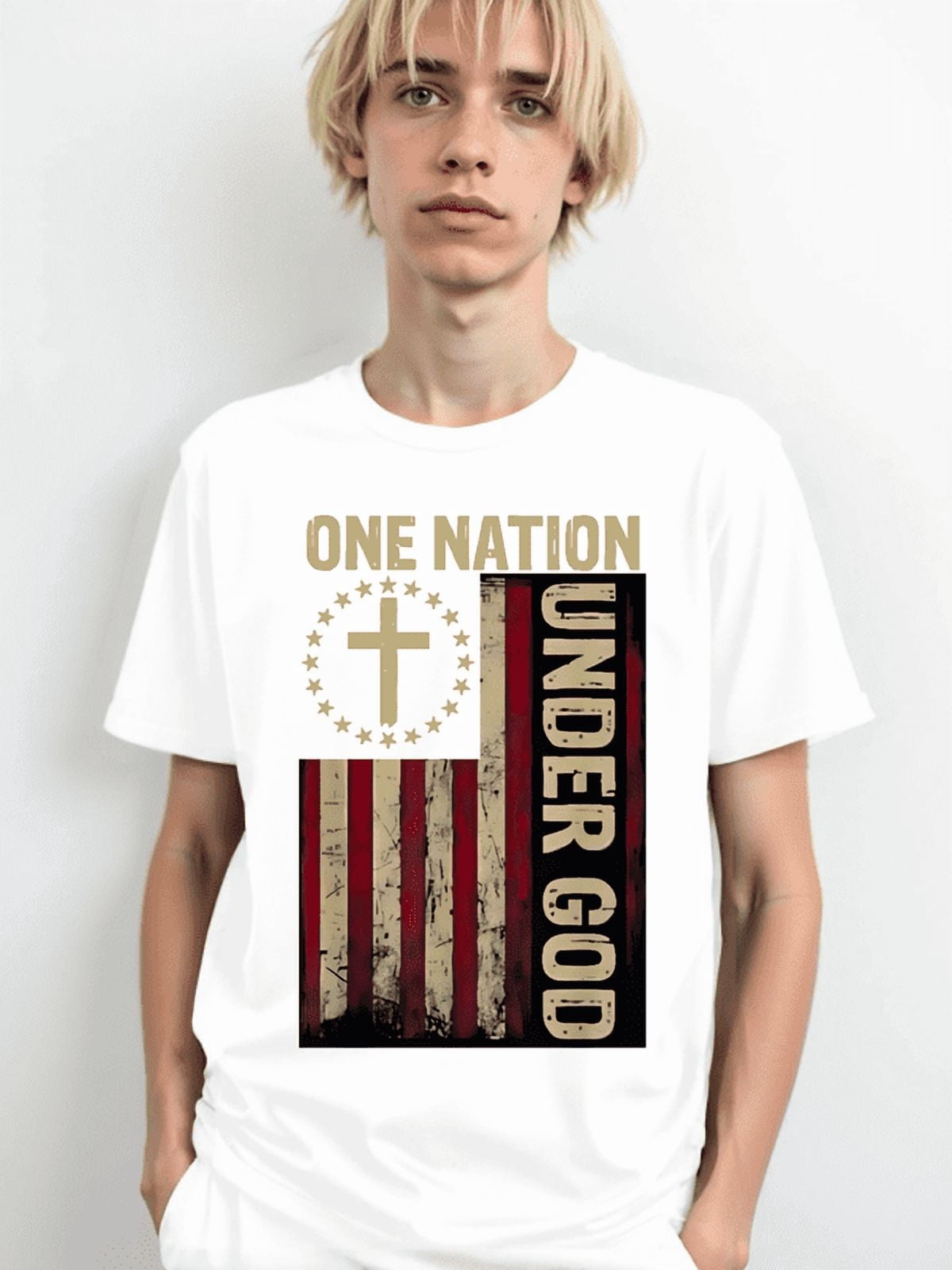 One Nation Under God Flag 4th of July Patriotic Christian T-Shirt USA ...