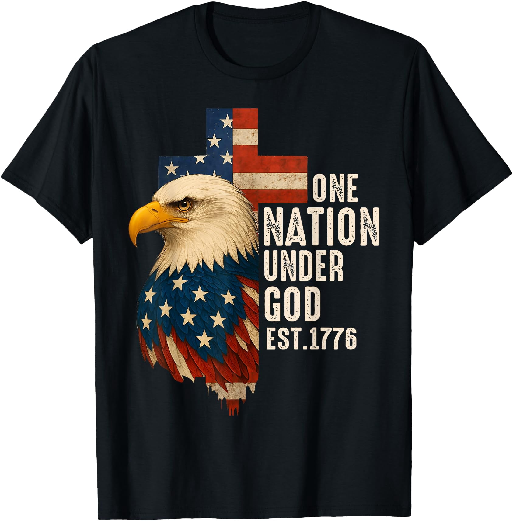 One Nation Under God Flag 4th of July Patriotic Christian T-Shirt ...