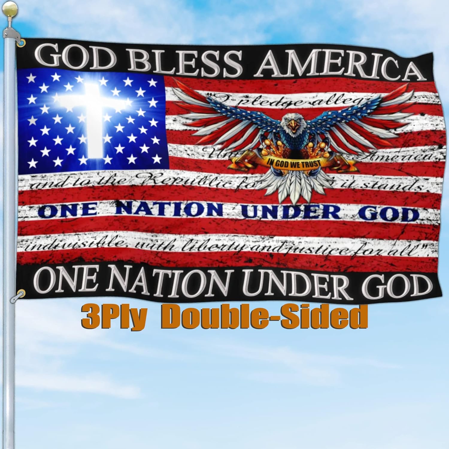 One Nation Under God Flag Patriotic God Bless America Flag Christian ...