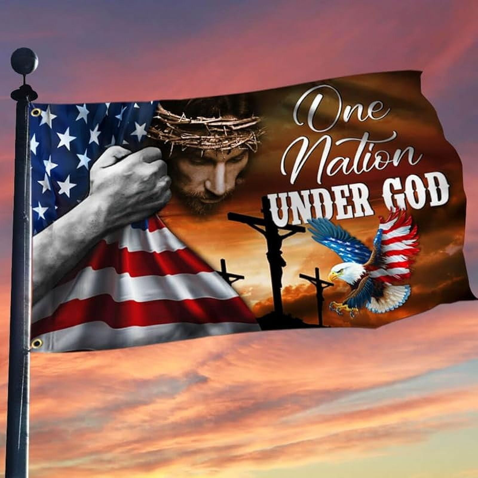 One Nation Under God, Jesus Christian American Eagle Grommet Flag for ...