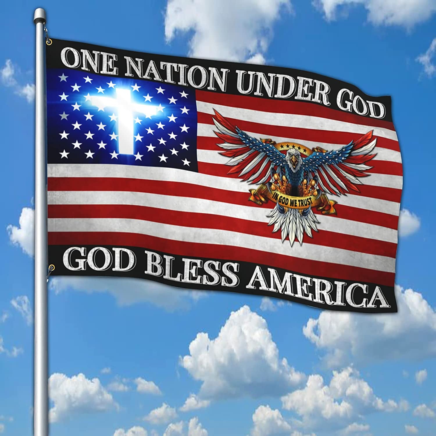 One Nation Under God Jesus Easter Flag 3x5 Ft Outdoor God Bless America