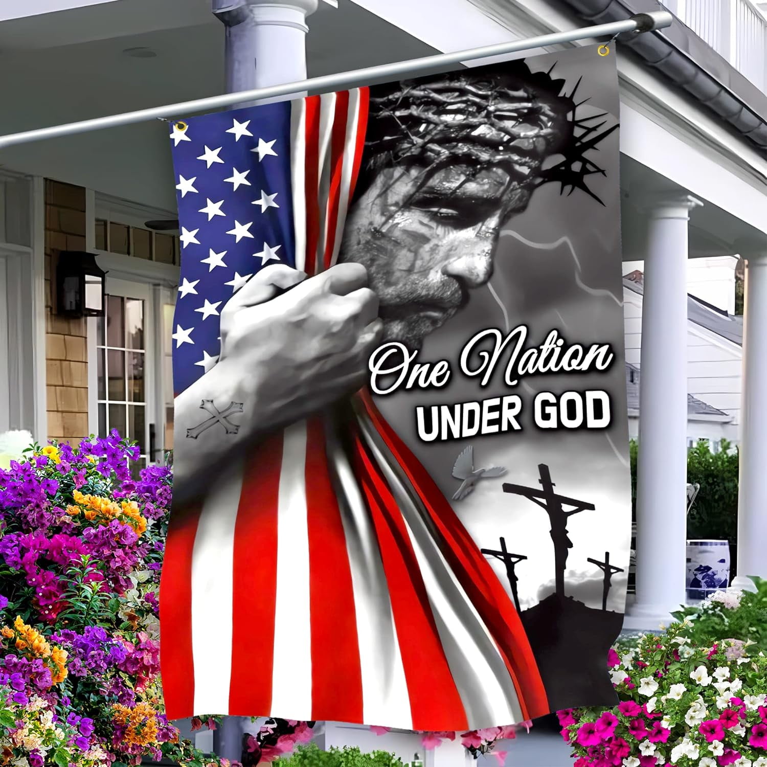 One Nation Under God Jesus Flag American Flag With Jesus Christ On It ...