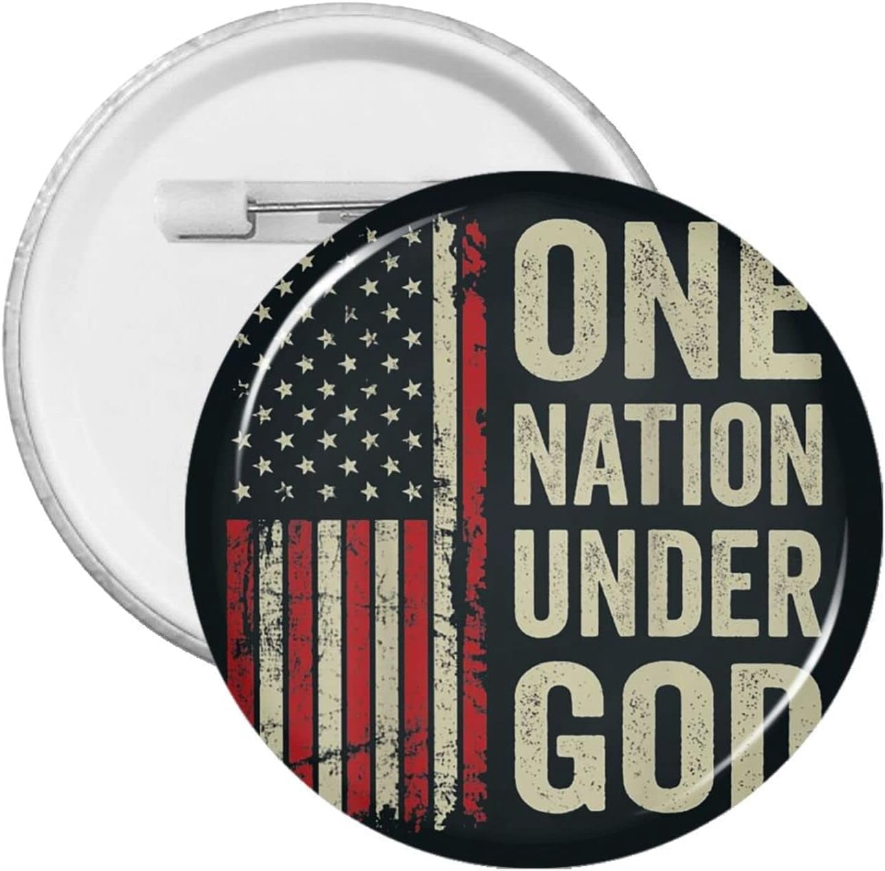 One Nation Under God - Patriotic Christian USA Flag Pin Round Button ...