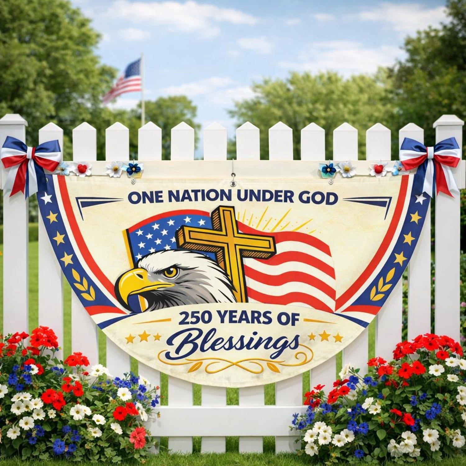 One Nation Under God Semicircle Flag, Christian Patriotic Eagle Cross ...