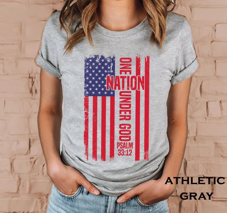One Nation Under God Shirt Christian Patriotic Tee Psalm USA Flag Shirt ...