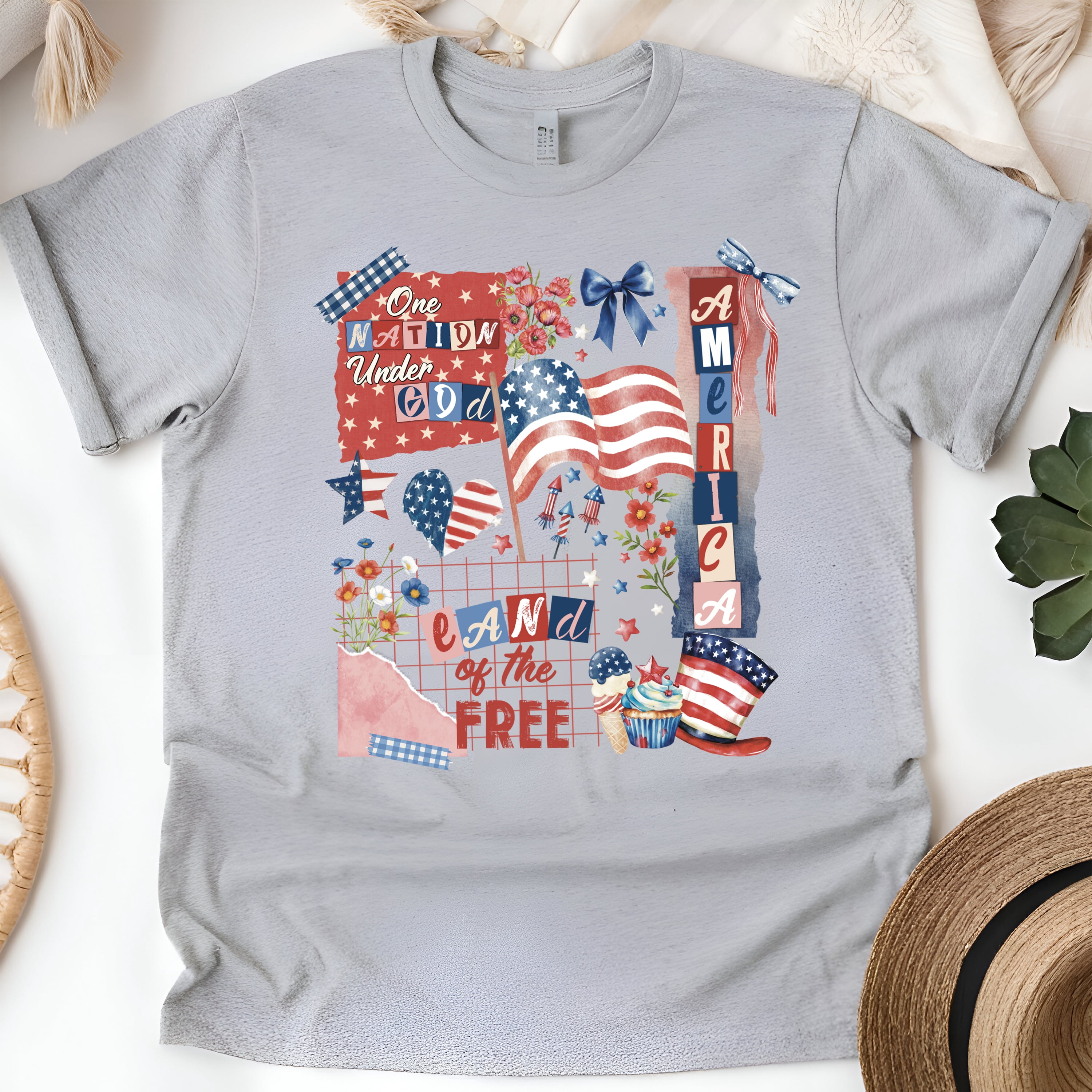 One Nation Under God Shirt for Women, America Freedom Collage 4th of ...