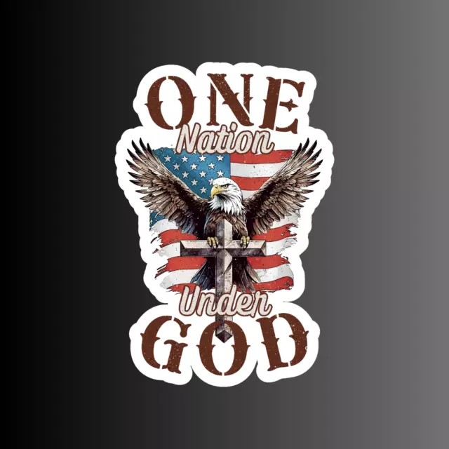 One Nation Under God Sticker Bald Eagle Cross Christian American ...