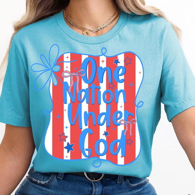 One Nation Under God T-Shirt, Preppy Coquette 4th of July Tee, Retro ...