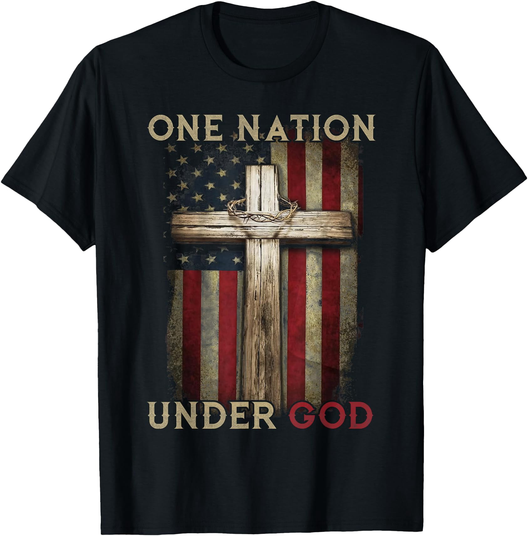 One Nation Under God US Flag 4th Of July Patriotic Christian T-Shirt ...