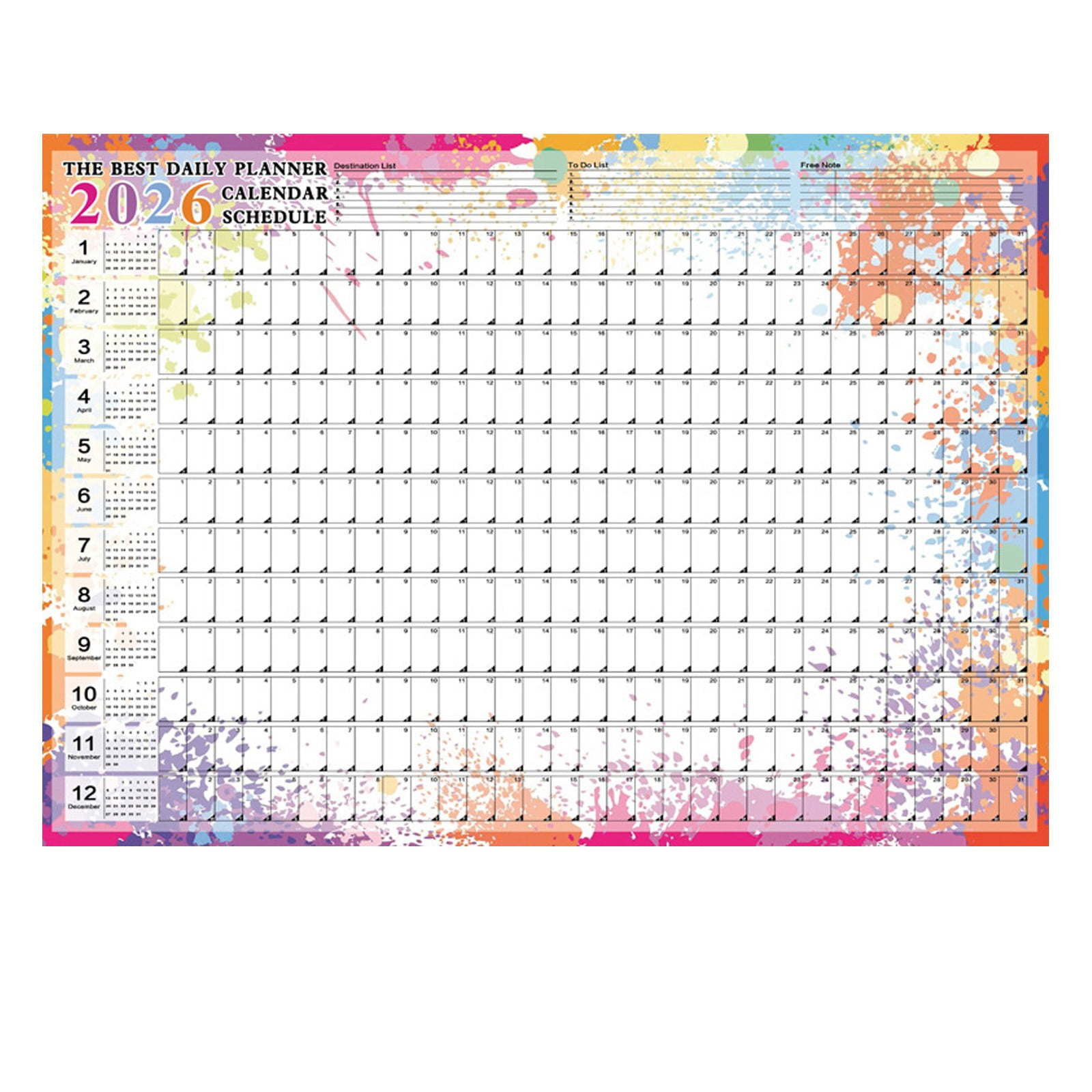 One Page Annual Calendar Whole Year Calendar Yearly Wall Calendar 2026 ...