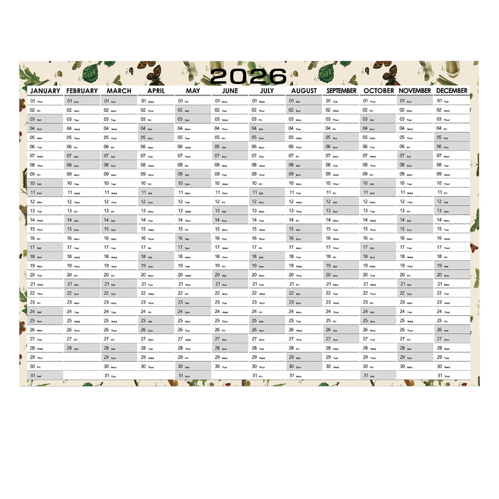 One Page One Year Calendar Full Year Wall Calendar 2026 Full Year ...