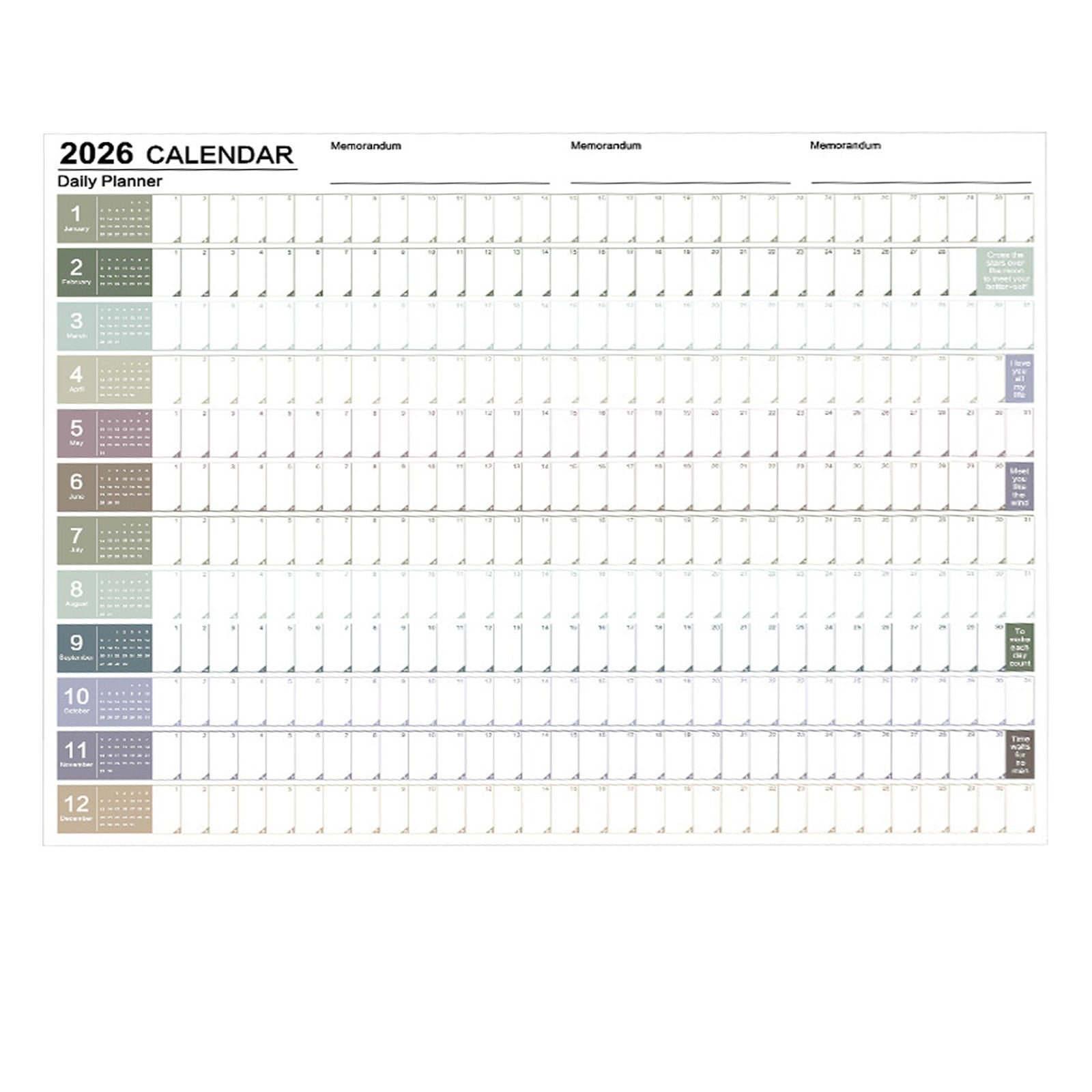 One Page Whole Year Calendar Full Year Wall Calendar 2026 Year Long ...
