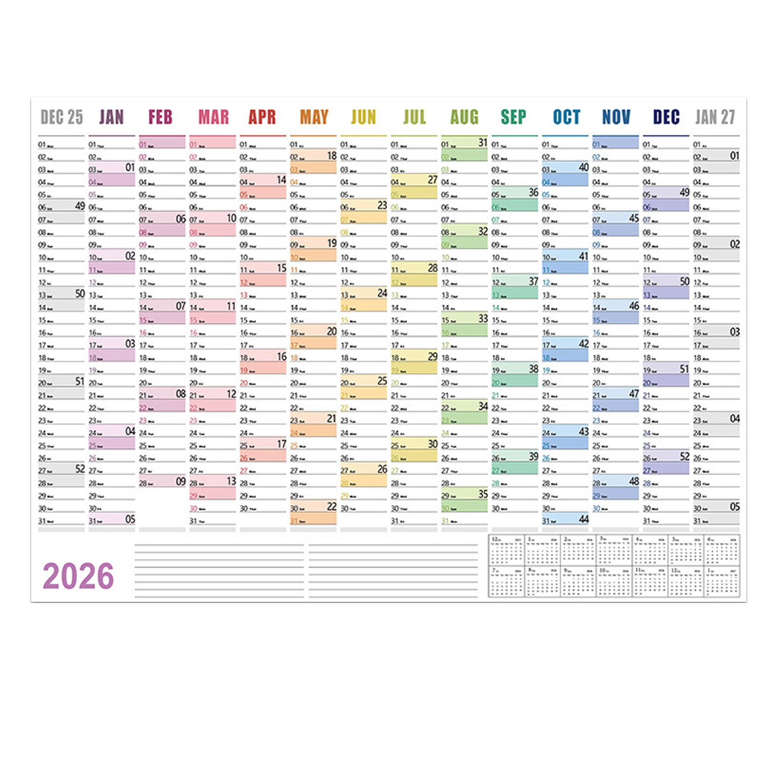 One Page Own The Year Calendar Full Year Wall Calendar One Year ...
