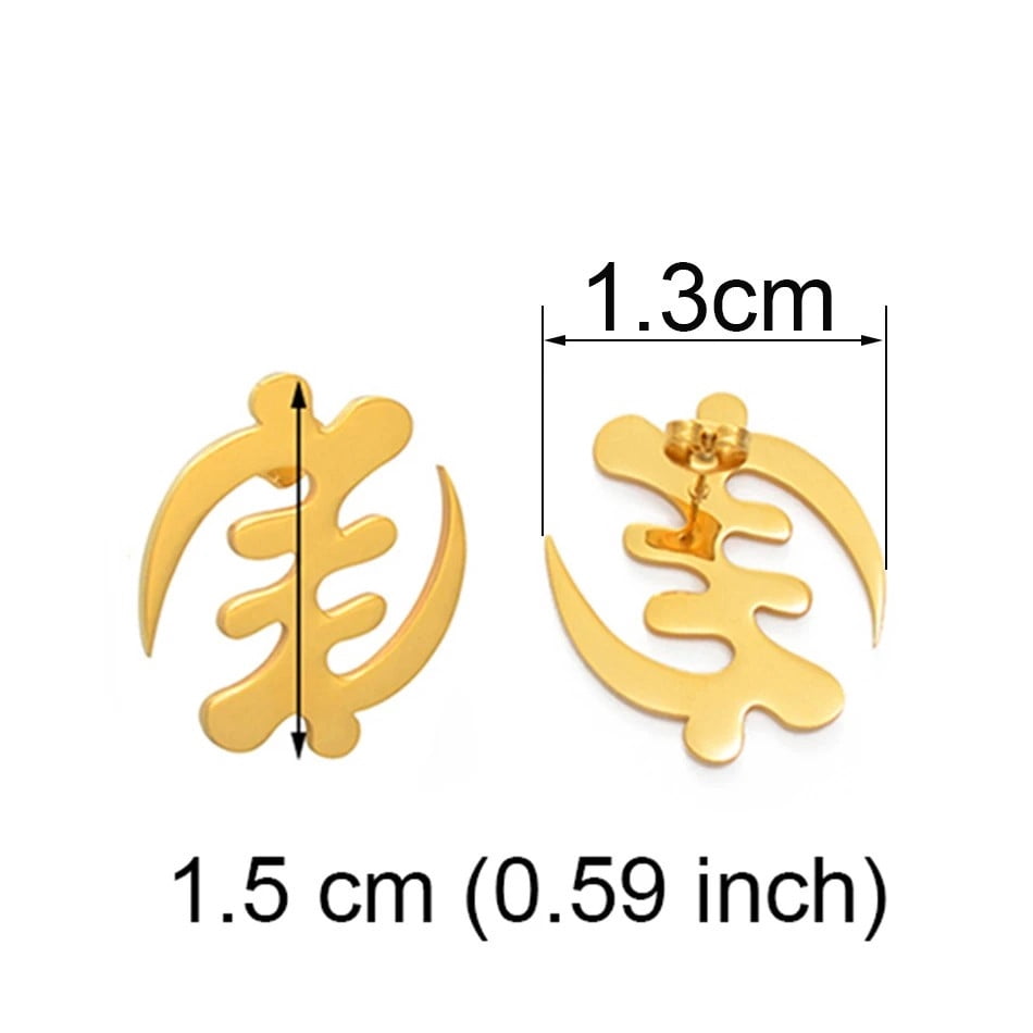 (One Pair) African Symbol Earrings 14K Gold Adinkra Gye Nyame Earrings ...