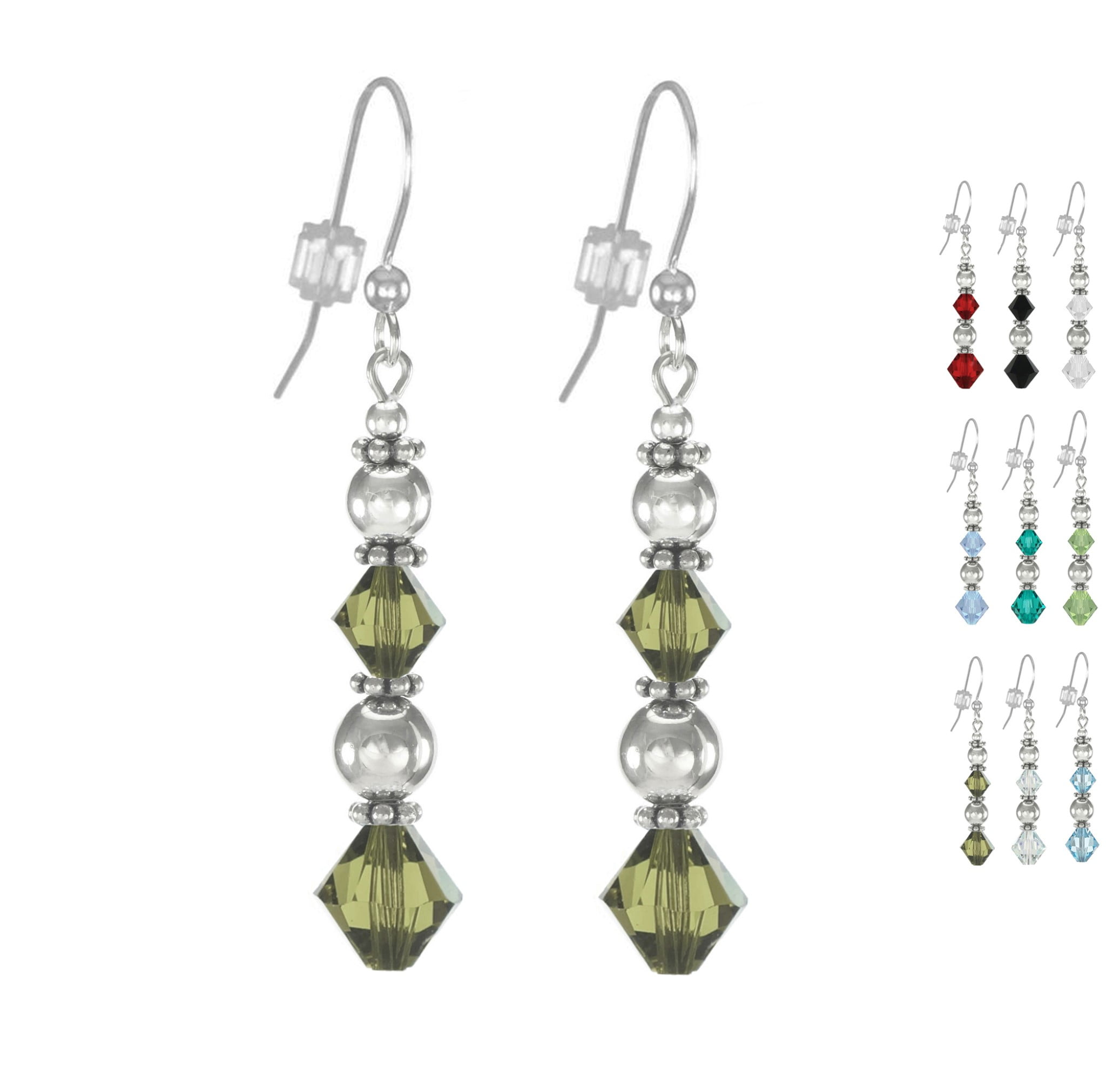 One Pair Austrian Crystal Double Bicone Sterling Silver Beaded Earrings ...