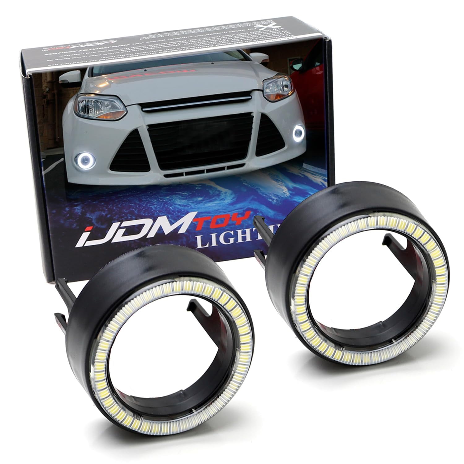 One Pair Black Shroud w/Xenon White 40-SMD LED Halo Ring Angel Eyes for Fog Lamp Customization ...