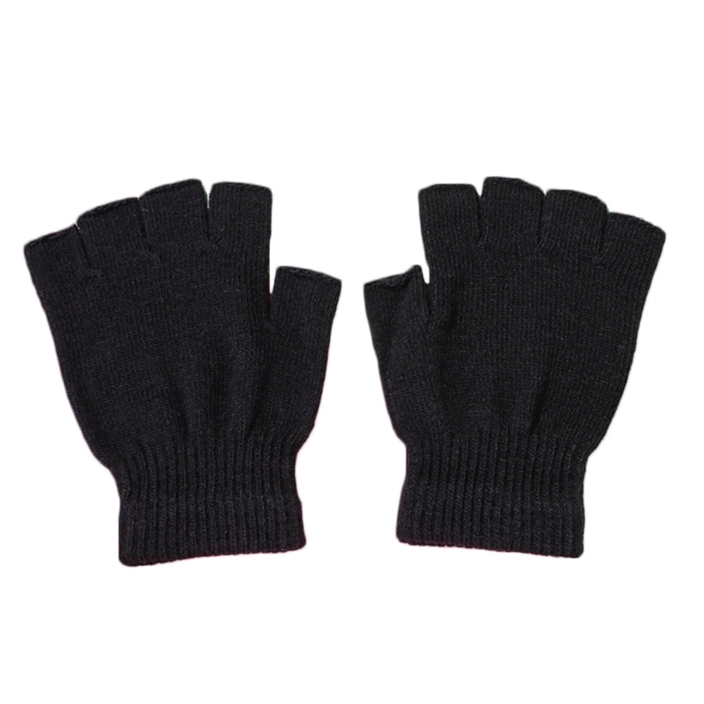 One Pair Half Finger Gloves for Women Men Winter Warm Wool Knit ...