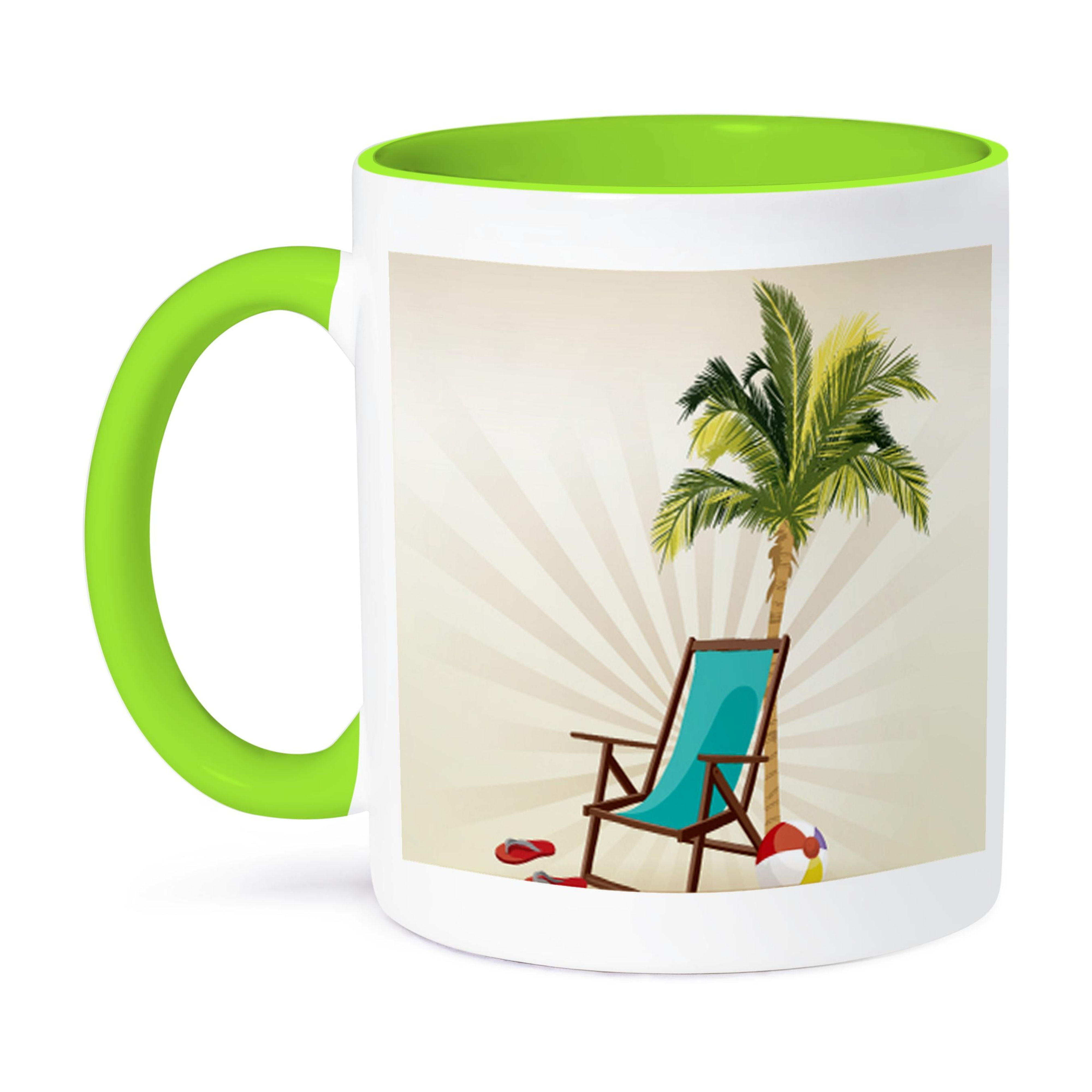 One Palm Tree With A Beach Lounge Chair And Flip Flops Design, 11oz Two ...