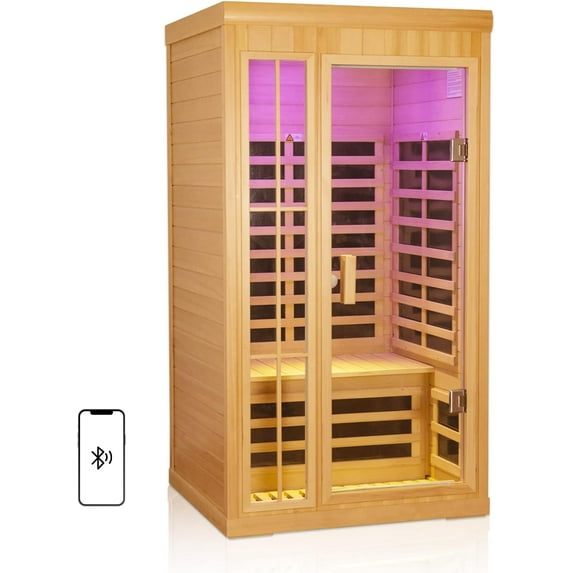One Person Infrared Sauna, Hemlock Wood Low EMF Far Infrared Saunas for Home, 1350watt Indoor ...