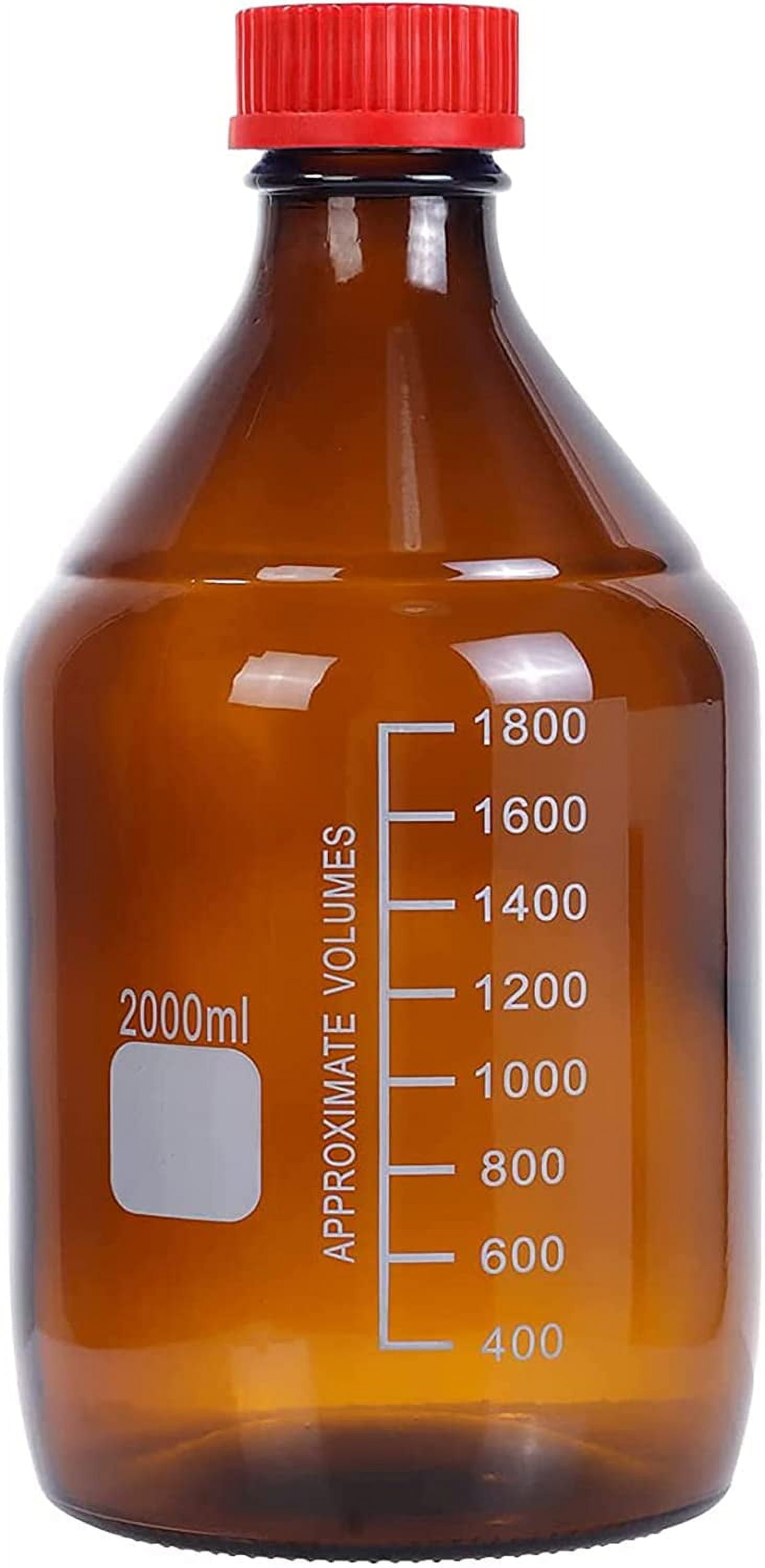 One Piece 2 Liter Amber Glass Graduated Round 2000ml Lab Reagent Media/Storage Bottle With GL45 ...