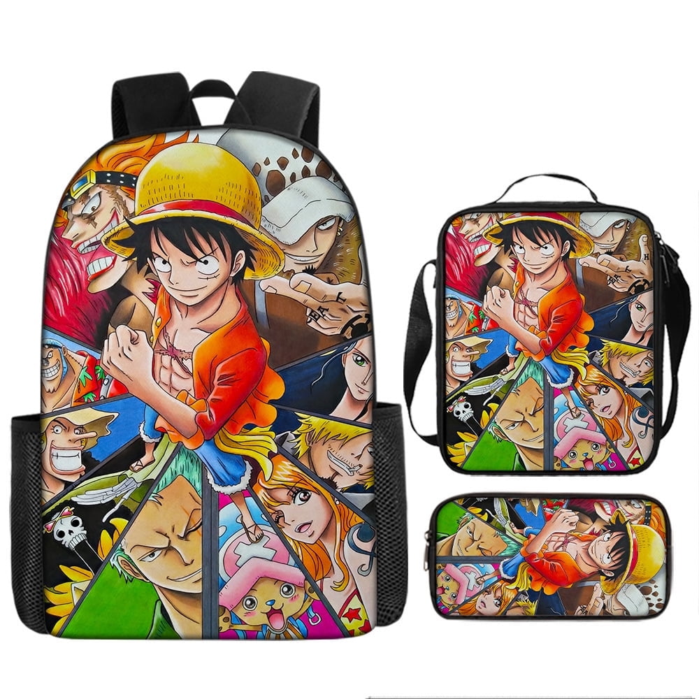 One-Piece Anime Backpack Set 3 Pieces with Shoulder Bag and Pencil Case ...