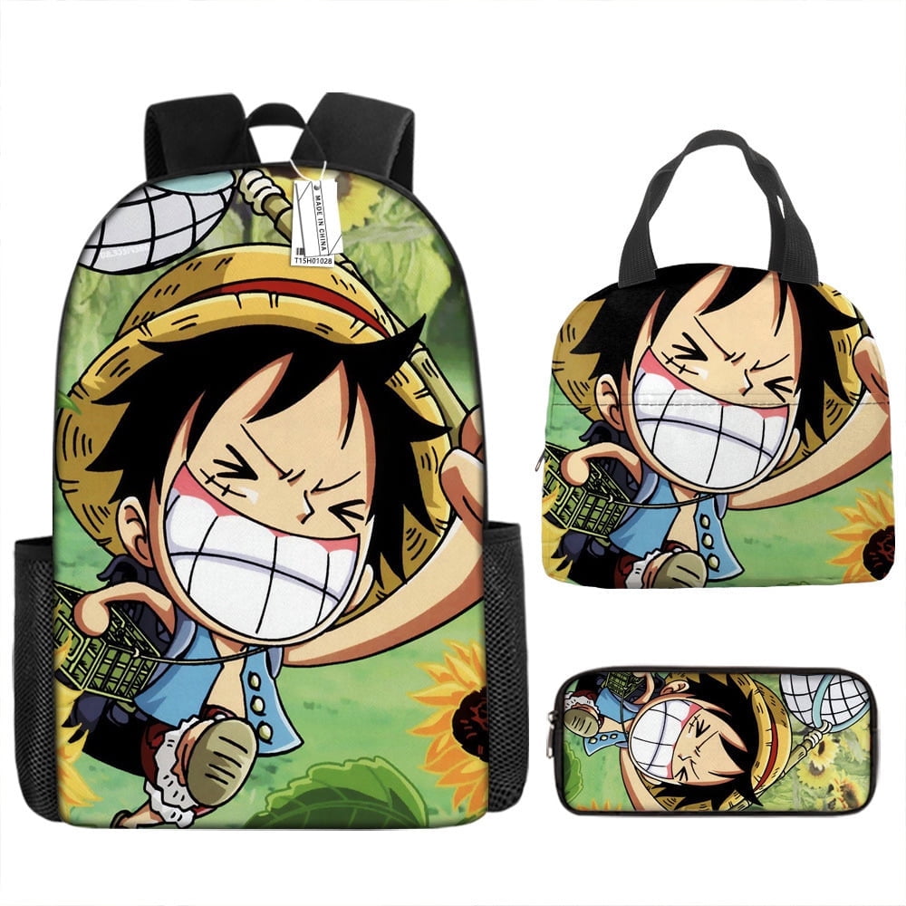 One-Piece Anime Backpacks Sets, Cartoon Laptop Backpack with Lunch Bag ...