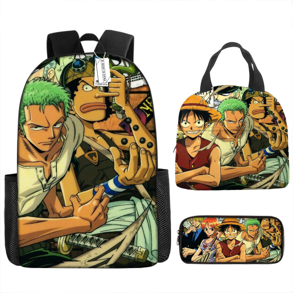 One-Piece Anime Backpacks Sets, Cartoon Laptop Backpack with Lunch Bag ...
