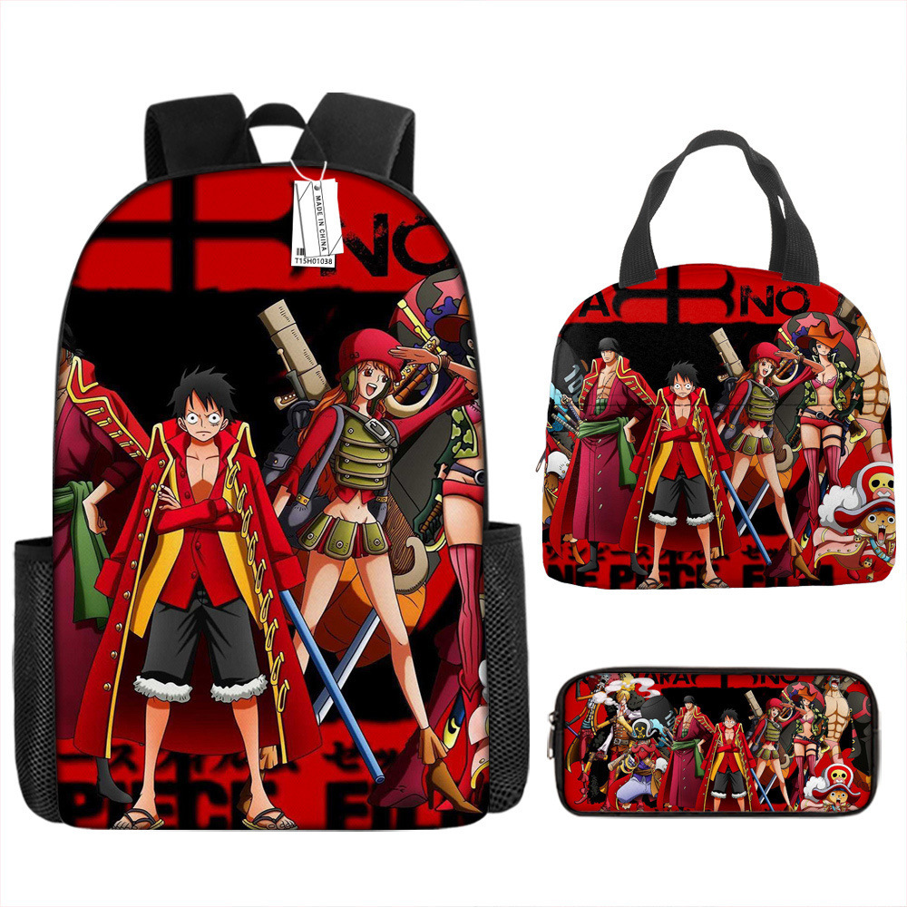 One-Piece Anime Backpacks Sets, Cartoon Laptop Backpack with Lunch Bag ...